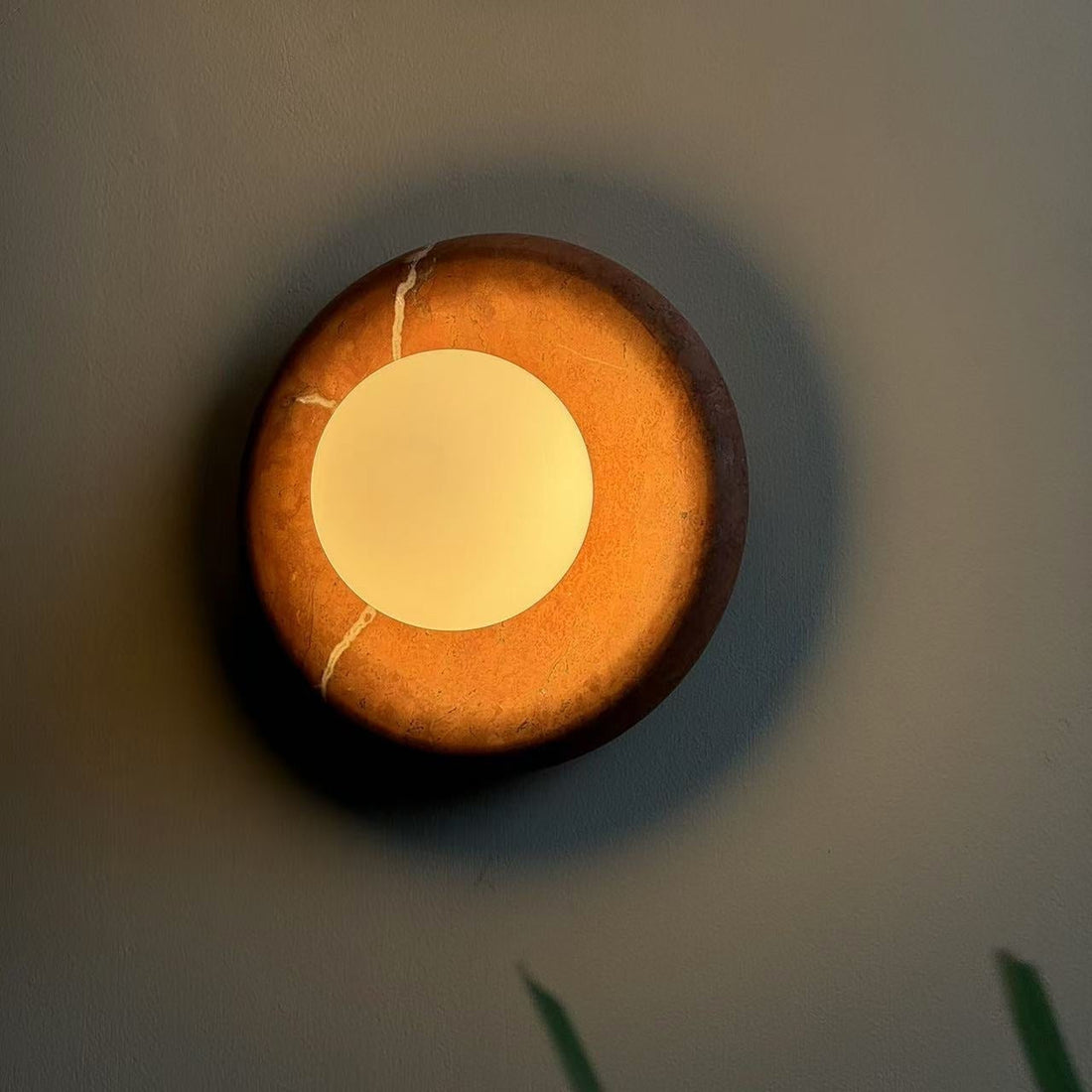 Elegant Round Marble Wall Sconce With Glass Shade – Oak & Halo